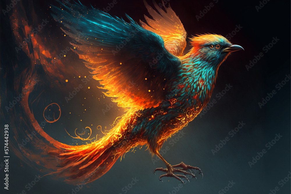 Phoenix bird with wings on fire. Mythological folklore spiritual ...