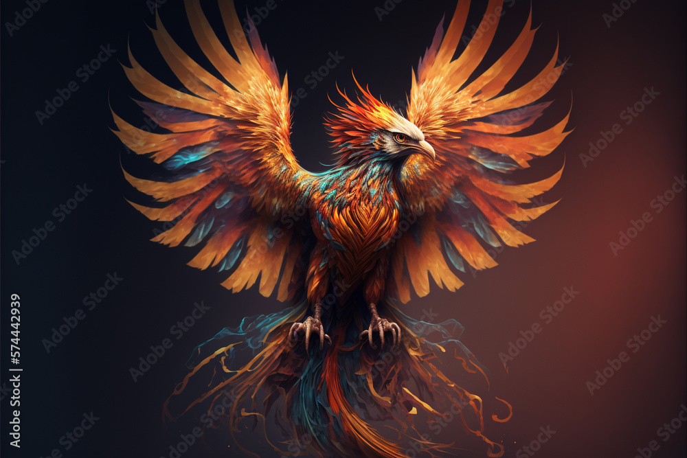 Phoenix bird with wings on fire. Mythological folklore spiritual ...