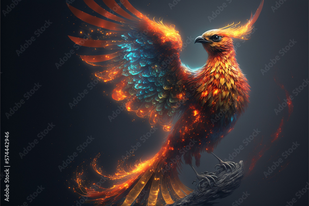 ภาพประกอบสต็อก Phoenix bird with wings on fire. Mythological folklore ...