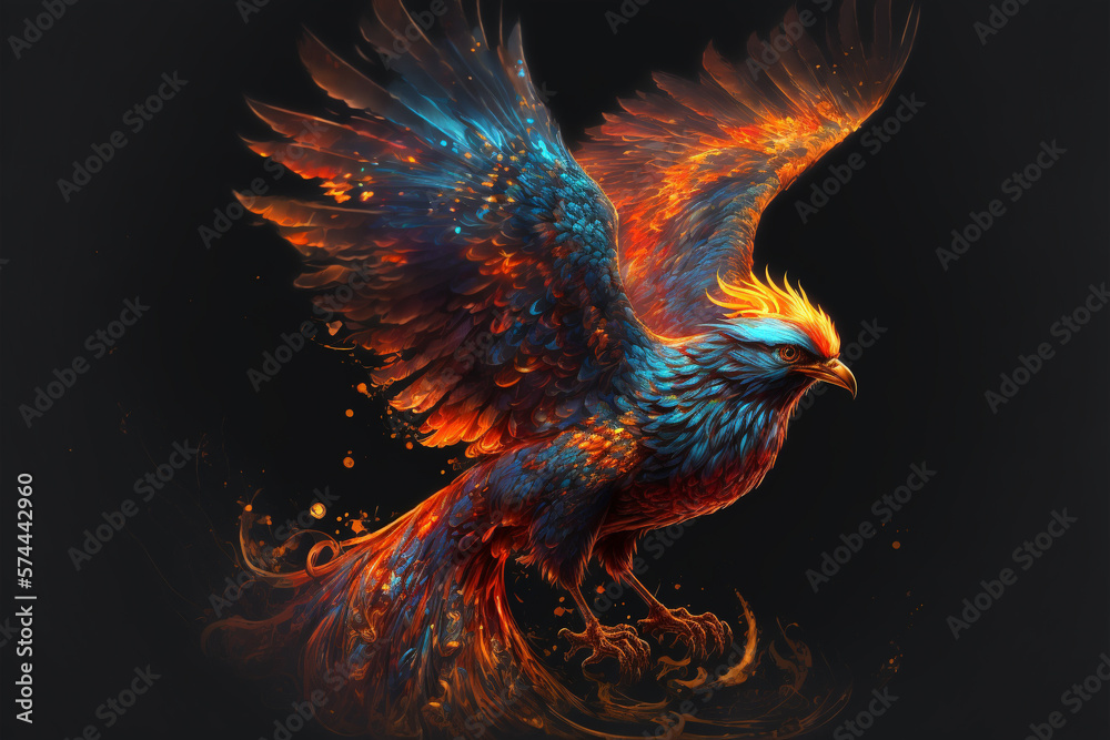 Phoenix bird with wings on fire. Mythological folklore spiritual ...