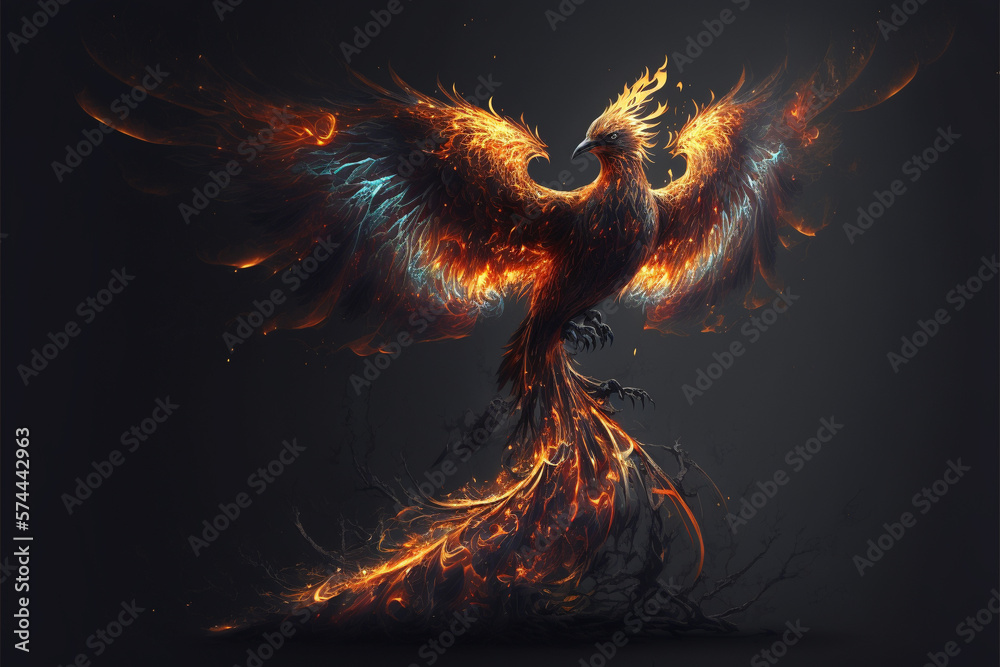 Phoenix bird with wings on fire. Mythological folklore spiritual ...