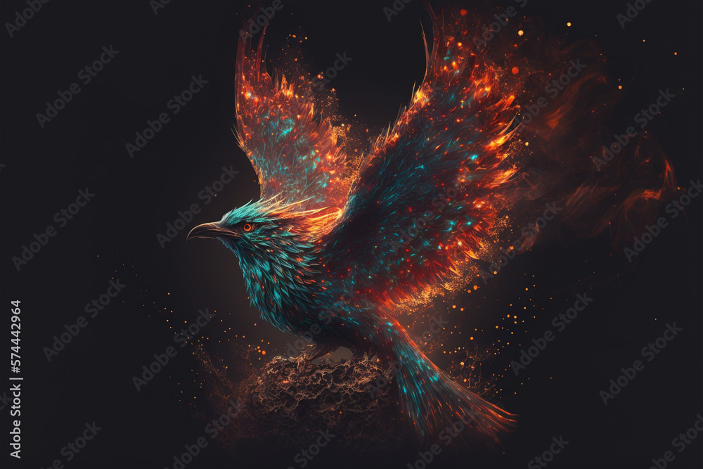 Phoenix bird with wings on fire. Mythological folklore spiritual ...