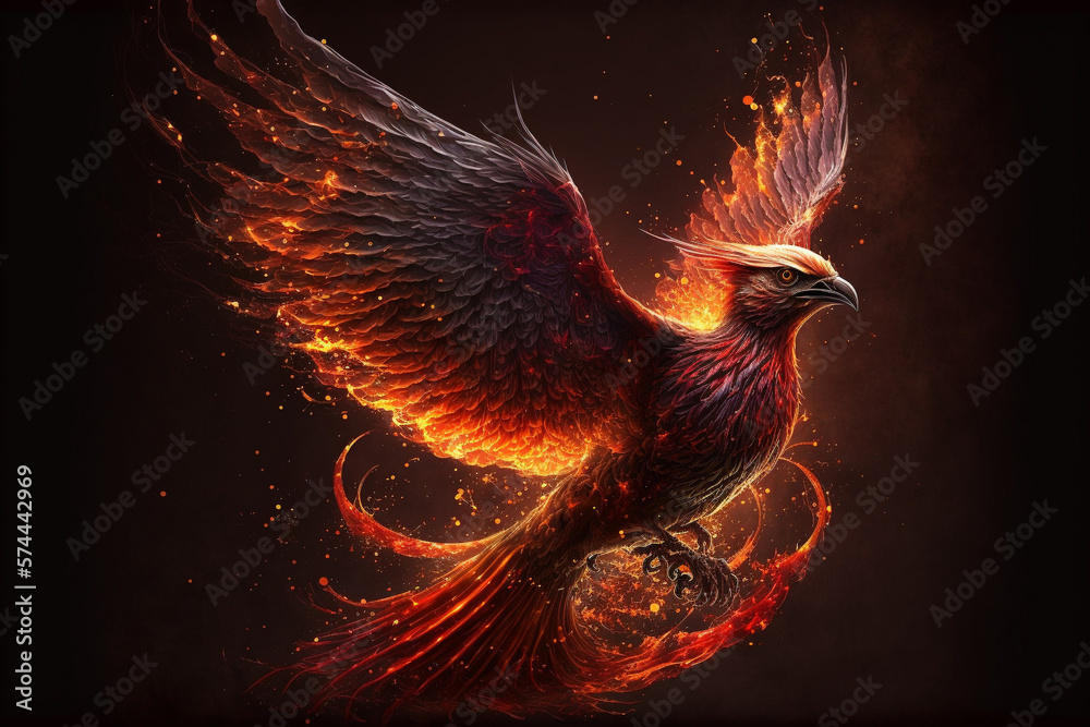 Phoenix bird with wings on fire. Mythological folklore spiritual ...