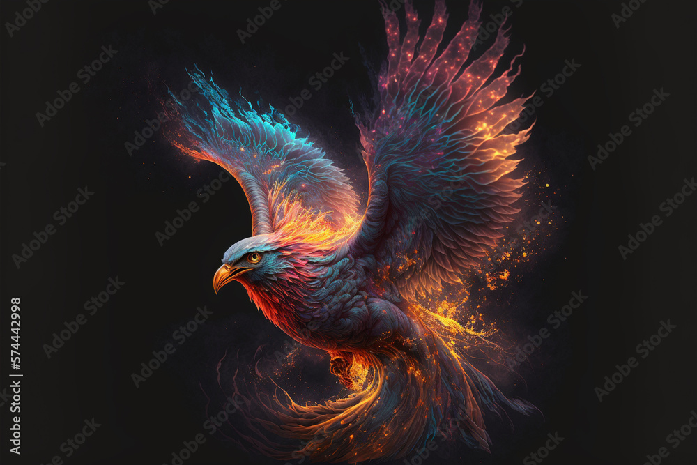 Phoenix bird with wings on fire. Mythological folklore spiritual ...