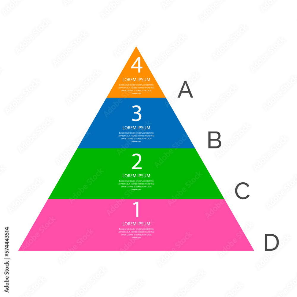 Infographic colorful pyramid. Triangle diagram form of pieces of chart ...