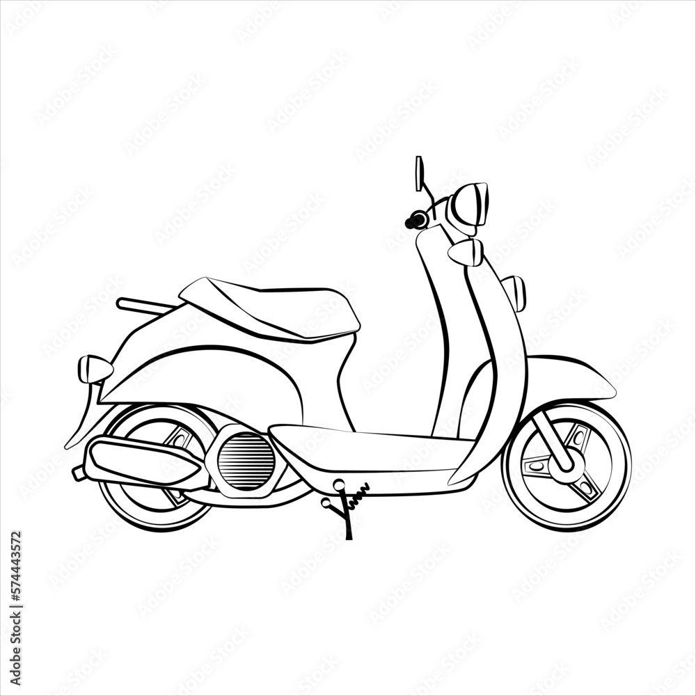 Vintage scooter sketch drawing. Moped for delivery, scooter for tourism ...