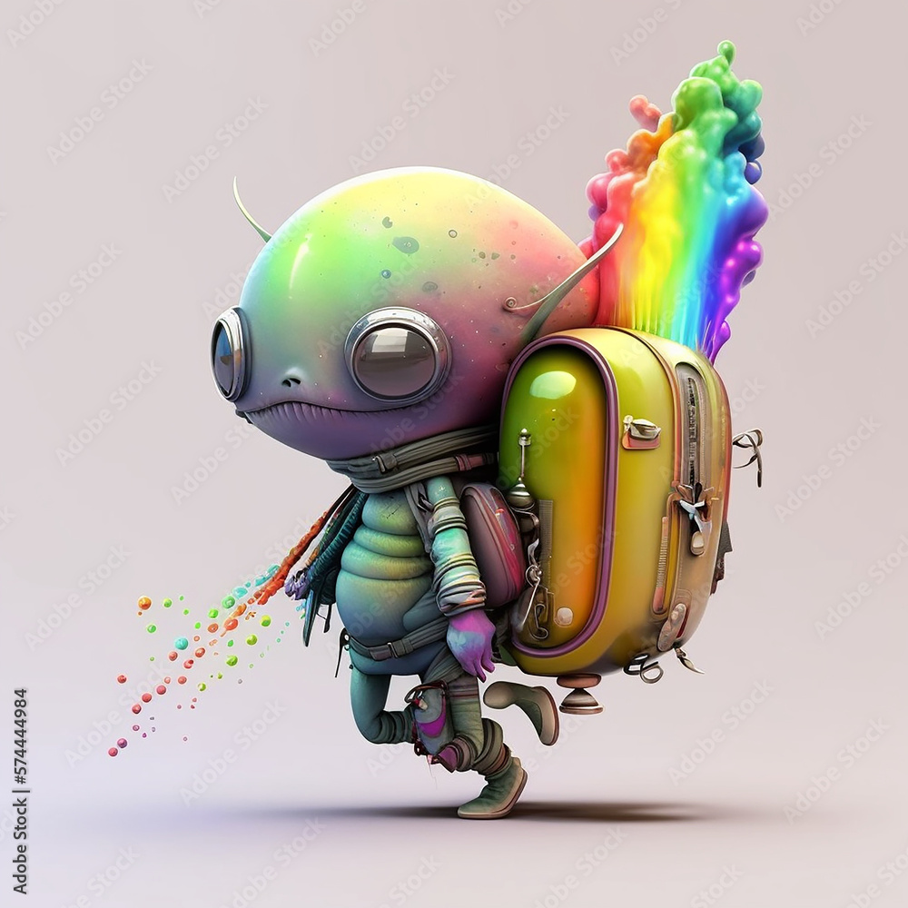 A rainbow - colored alien with a jet - pack. Created using ai ...