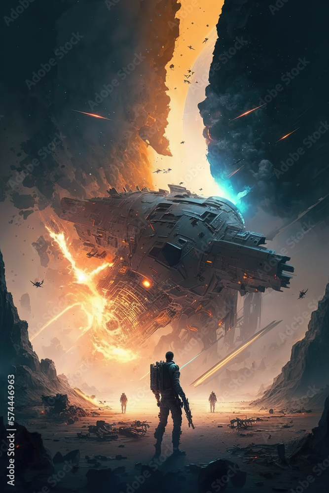 sci-fi war, explosions, concept art illustration Stock Illustration | Adobe Stock
