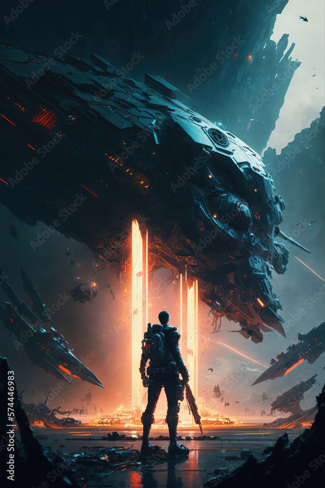 sci-fi war, explosions, concept art illustration Stock Illustration ...