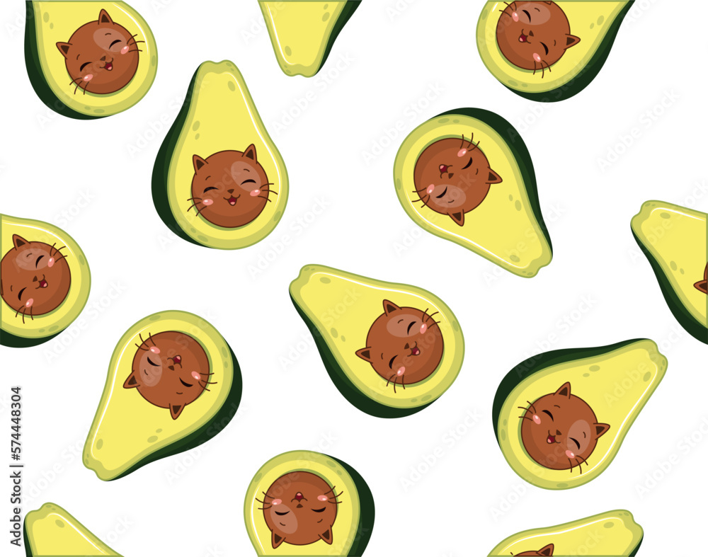 Kawaii avocado seamless patern. Repeating design element for printing ...