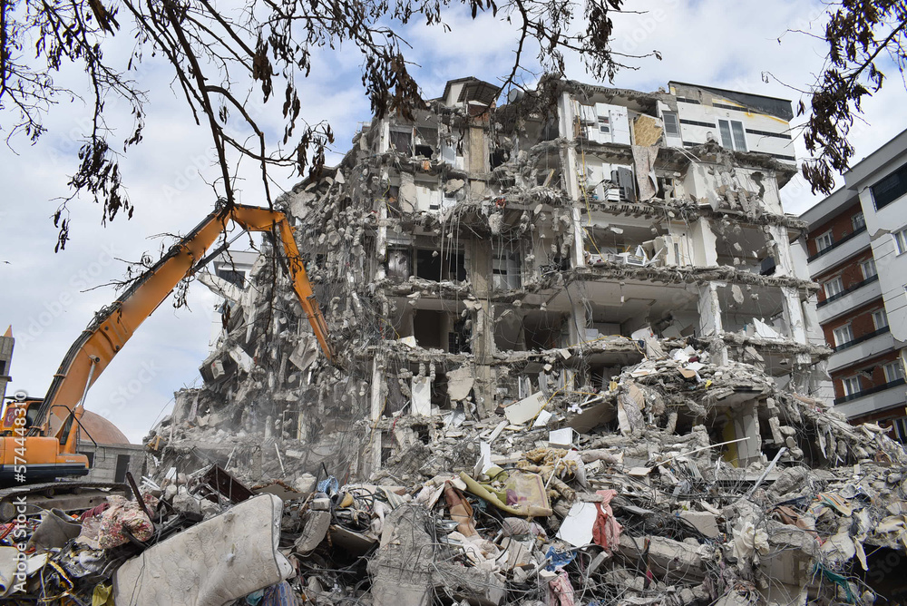 Destroyed buildings after the earthquake in Turkey. Earthquake scenes ...