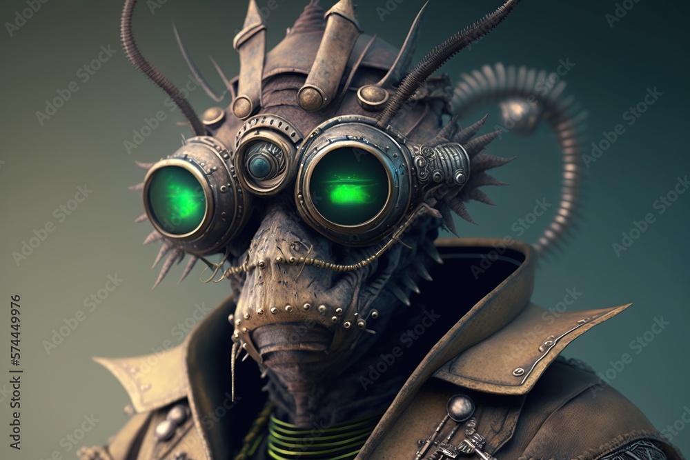 Alien in steampunk style, studio lighting, neutral background, concept ...