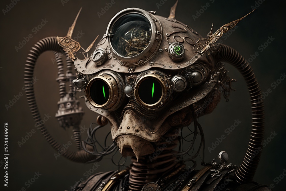 Alien in steampunk style, studio lighting, neutral background, concept ...