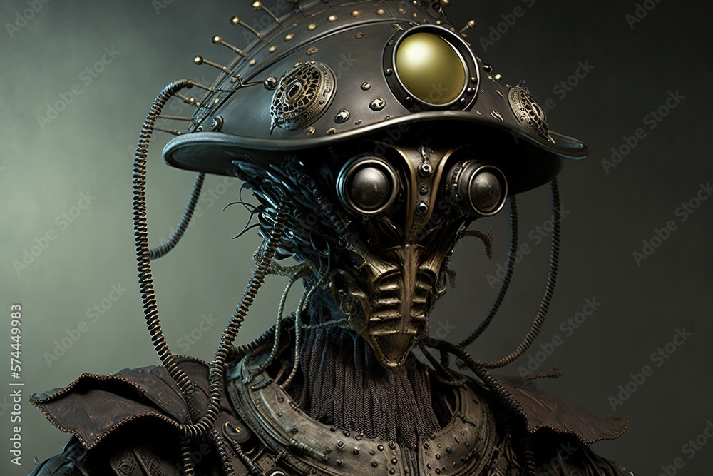Alien in steampunk style, studio lighting, neutral background, concept ...