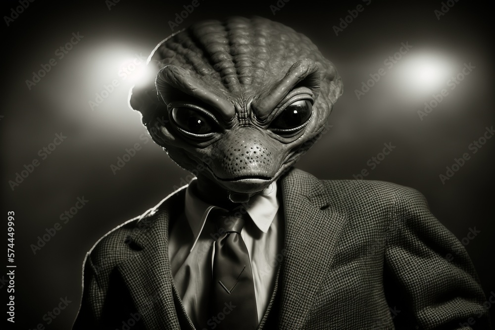 Alien in teddy boys style, studio lighting, neutral background, concept ...