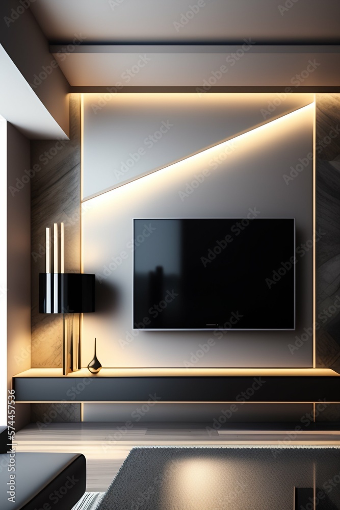 TV wall screen in modern living room, television set in luxury interior ...