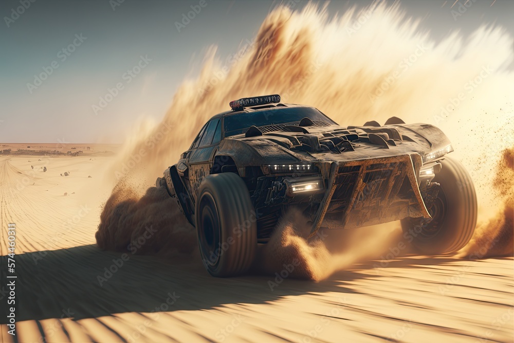 Car Driving Action Shot in a Post-Apocalyptic Desert Landscape ...