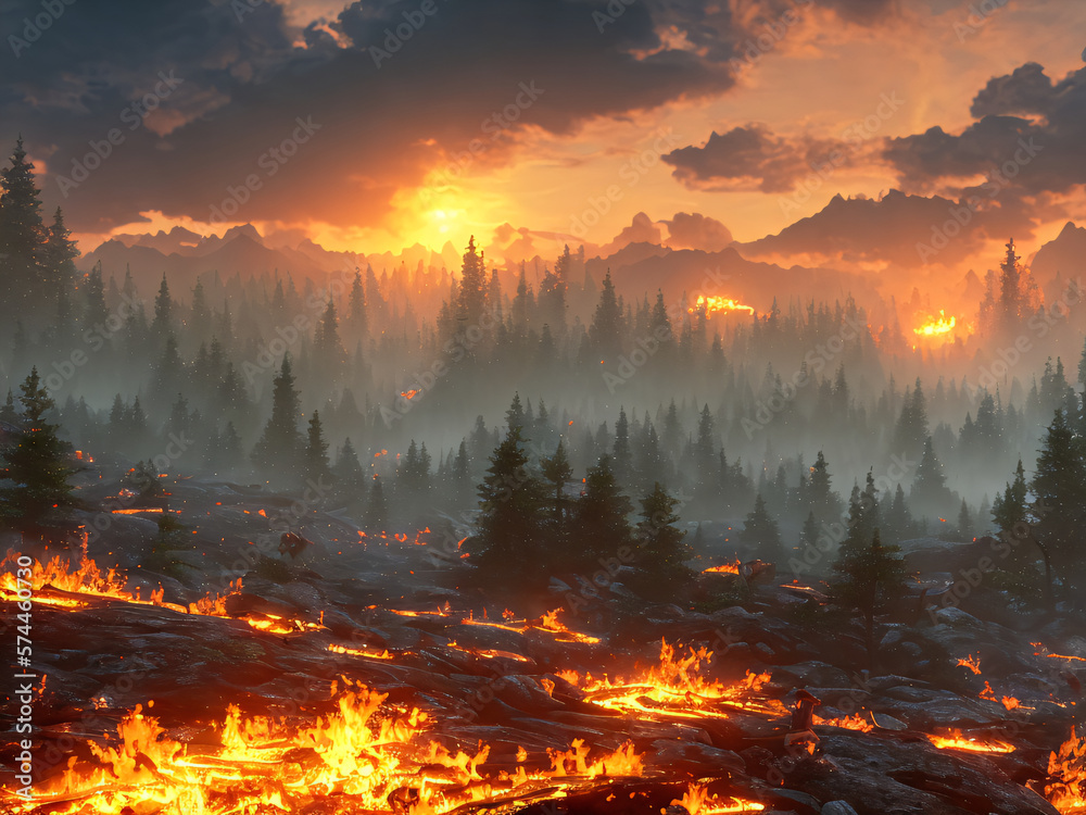 The aftermath of a wildfire: burnt land, scorched earth, smoldering ...