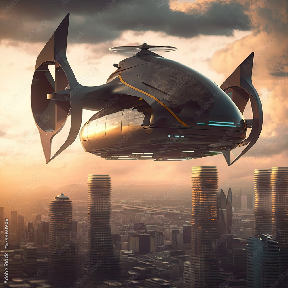 Flaying car concept. Ai generated illustration. Stock Illustration ...