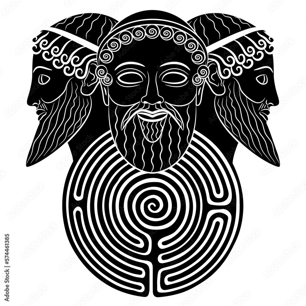 Patriarchal triad and a round spiral maze or labyrinth symbol. Three ...