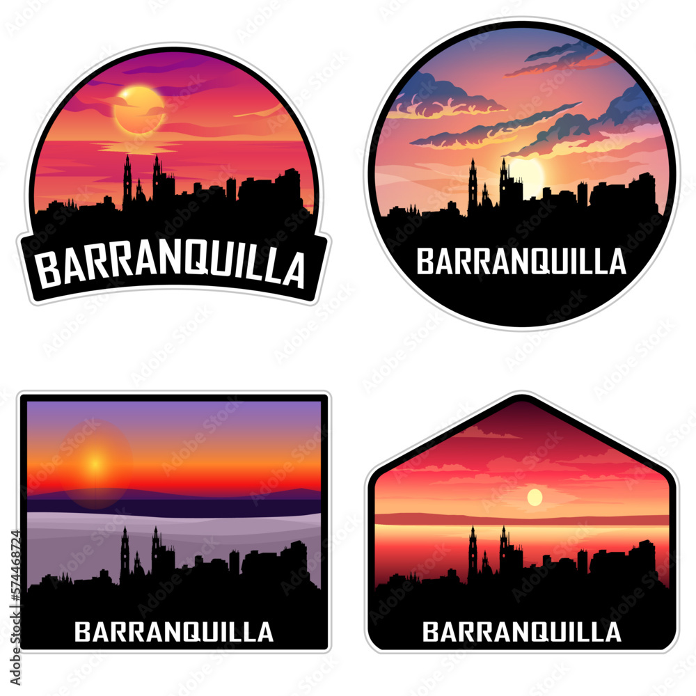 Barranquilla Colombia Skyline Silhouette Retro Vintage Sunset ...
