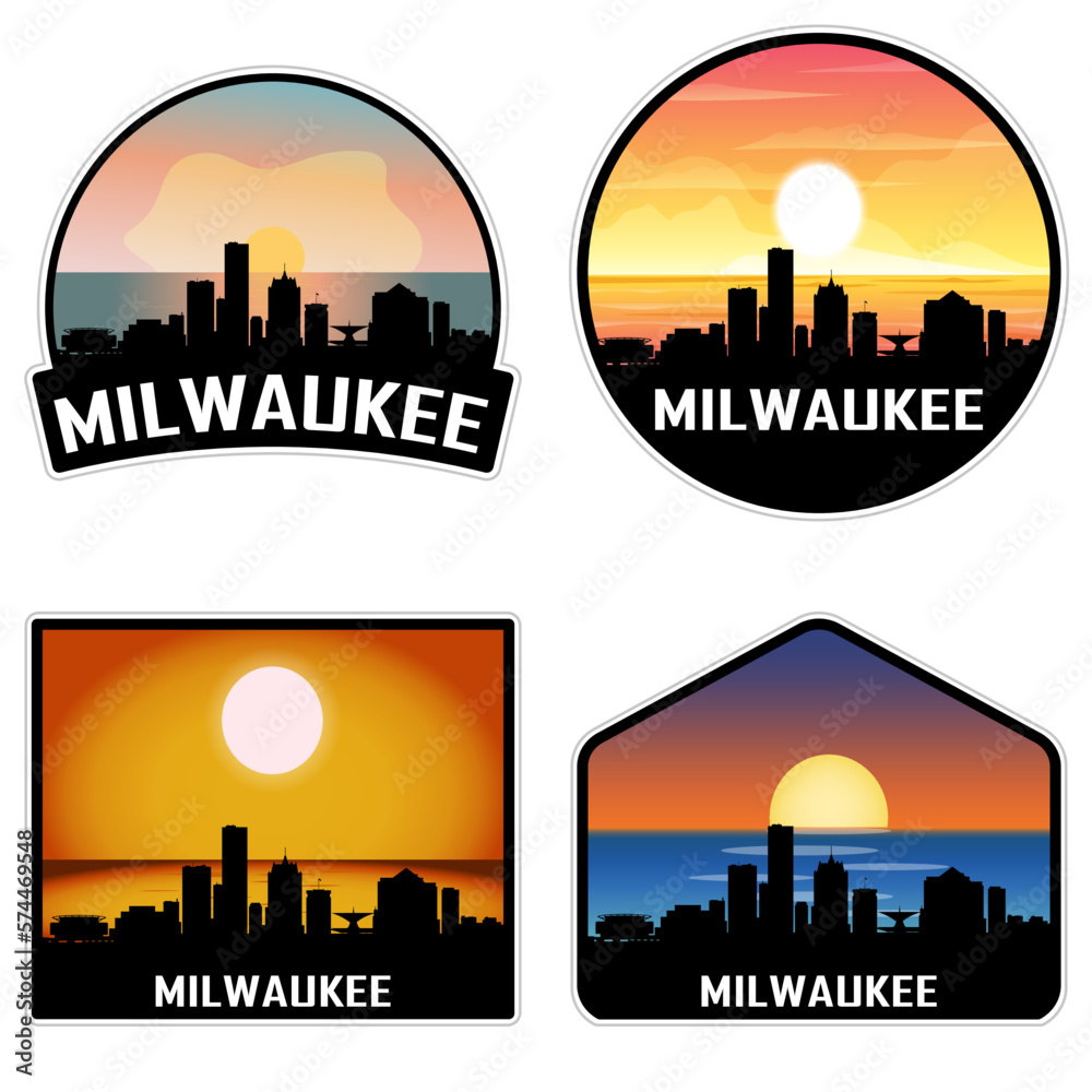 Milwaukee Wisconsin USA Skyline Silhouette Retro Vintage Sunset ...