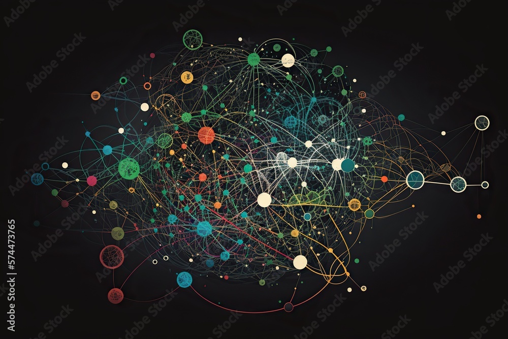 Visualization Of Internet With Colorful Nodes And Lines Representing Interconnected Network Of