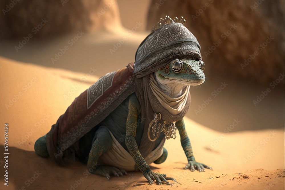 Gecko dressed as bedouin, concept of Desert Culture and Cultural ...