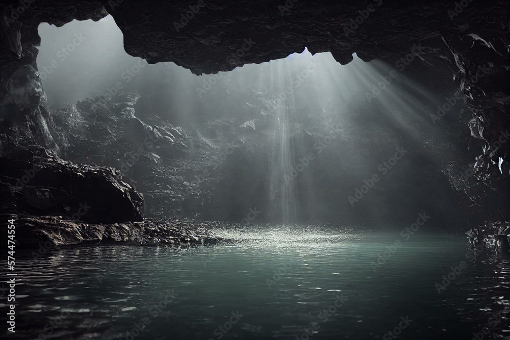 Water was within a mountain cave. Mountain cave with water. water flow ...