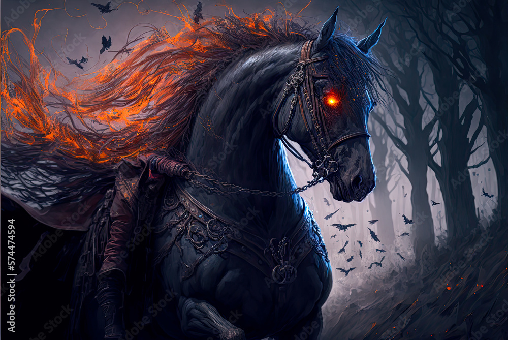 Dark horse, horror, fantasy. Generative AI Stock Illustration | Adobe Stock