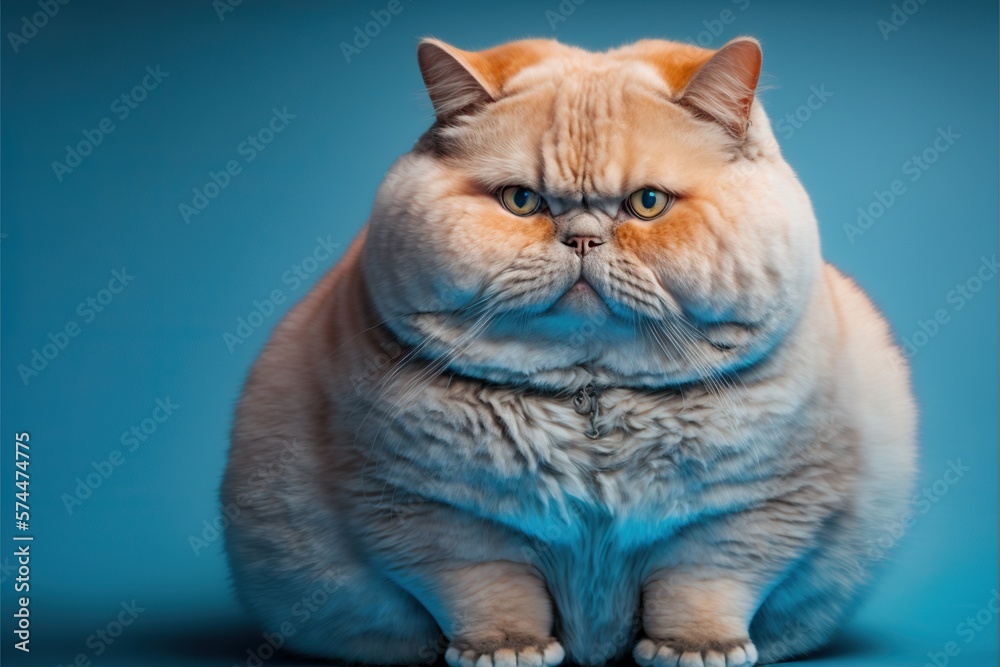 Young cat with a double chin on blue background created with Generative ...