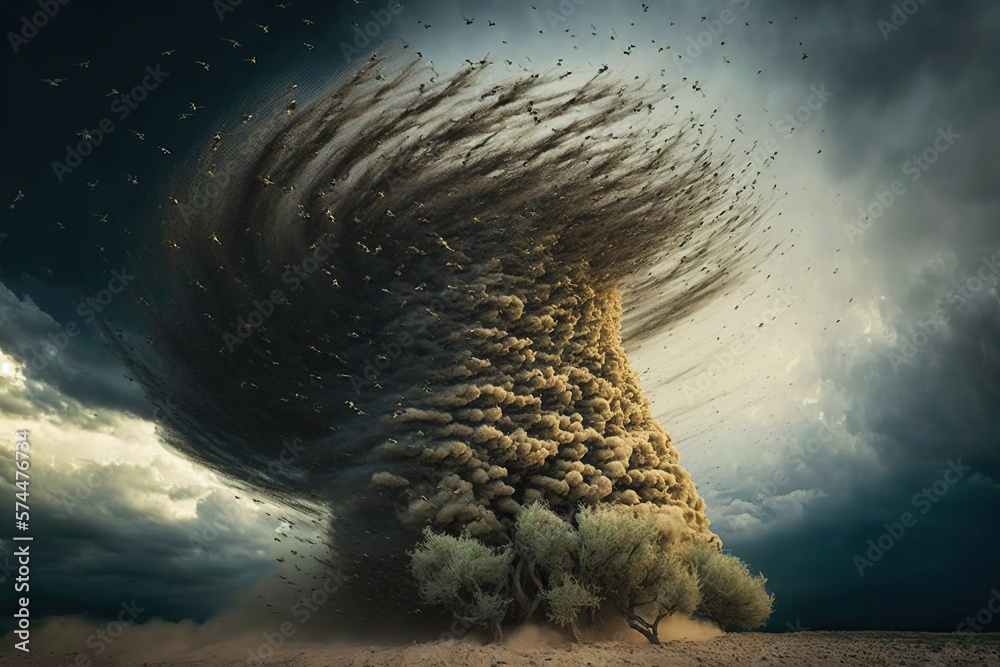 Tornado in the form of a swarm of bees, concept of Wind Vortex and ...