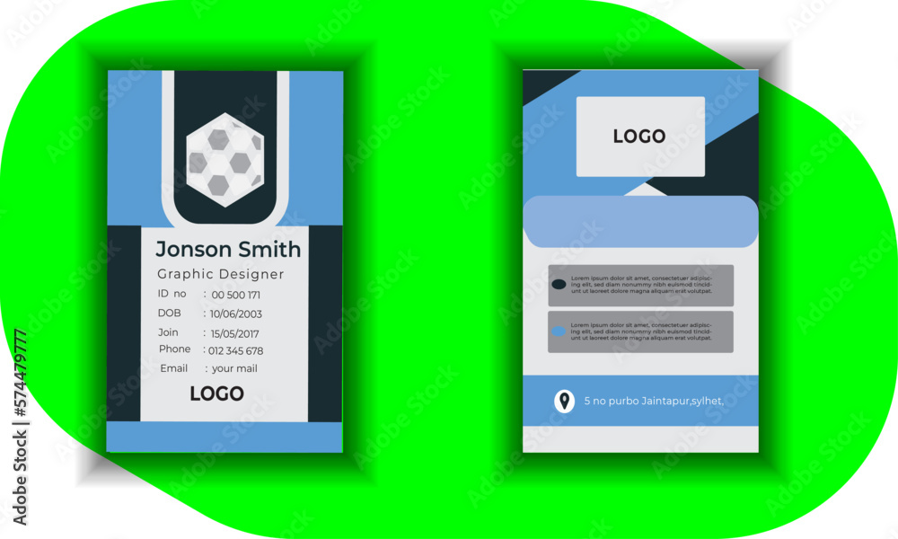 Double-sided creative ID card template. Portrait and landscape ...