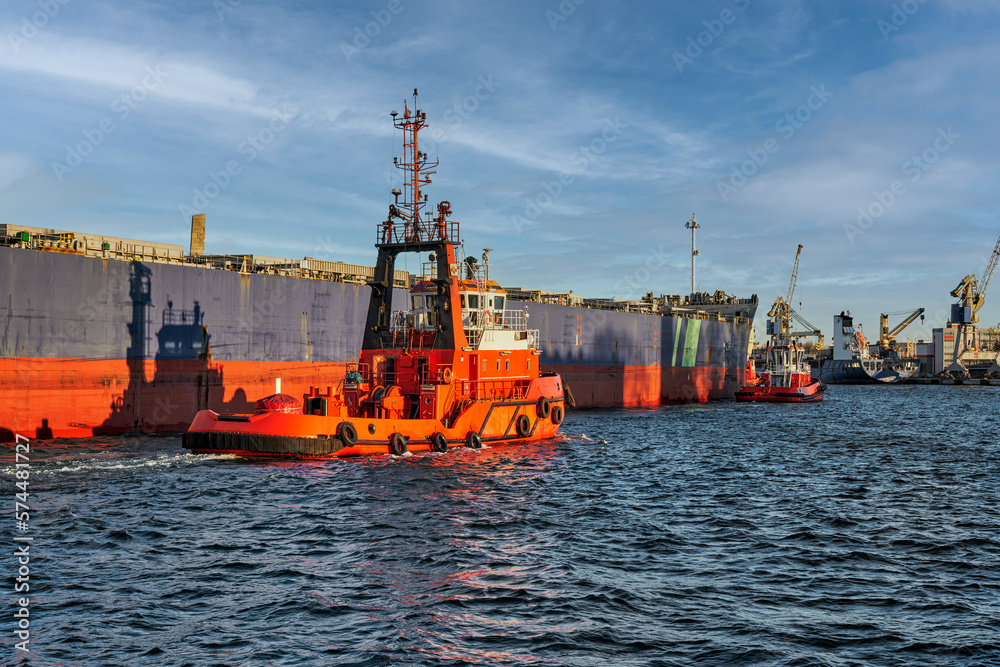 Port of Gdansk, Baltic Sea, A large bulk carrier with a displacement of ...
