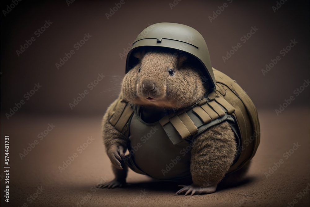 Wombat dressed as a soldier, concept of Military Uniform and Exotic ...