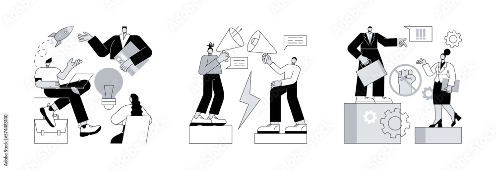 Corporate culture abstract concept vector illustration set. Workplace ...