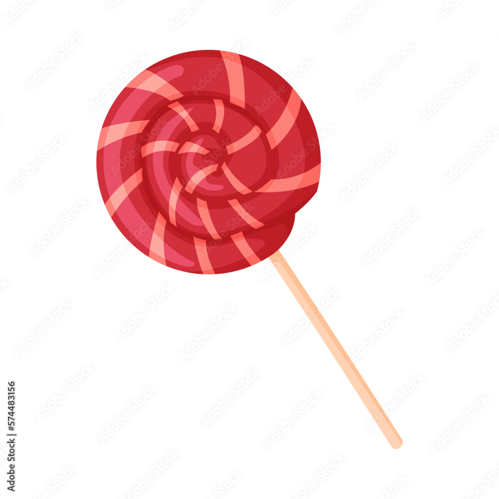 Red sweet lollipop. Round candy on stick cartoon vector illustration ...