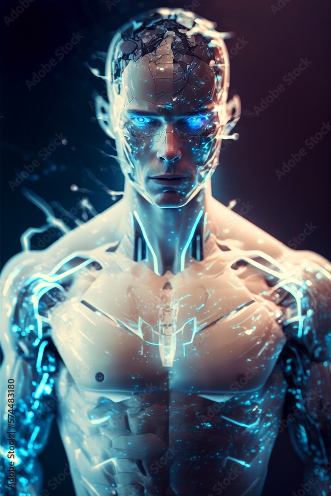 Futuristic male android robot illustrated using generative Ai art, not ...