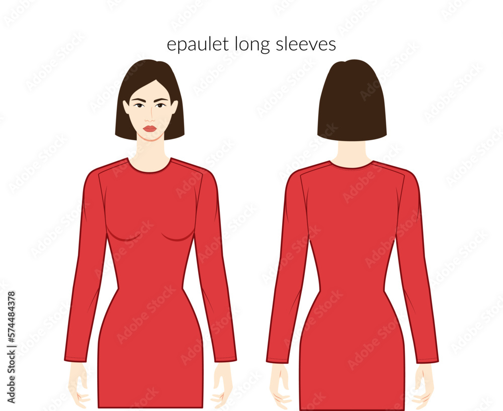 Epaulette sleeves long length clothes character beautiful lady in red ...