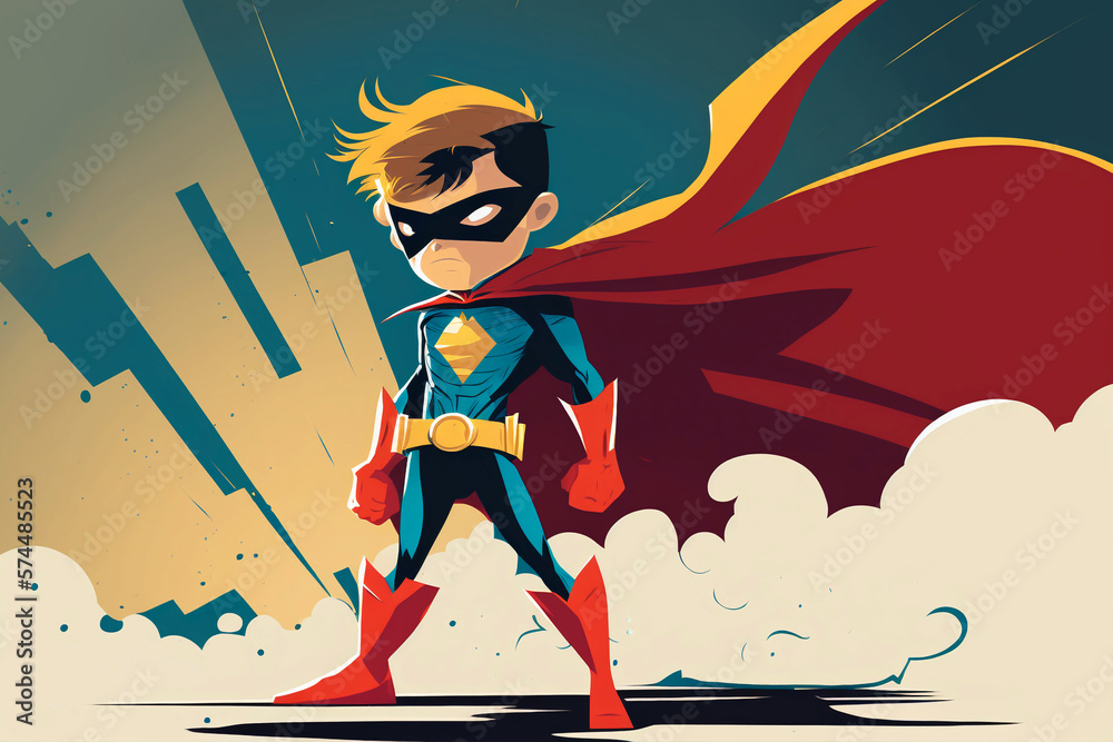 Illustration of a boy dressed as a superhero with a cape and mask ...