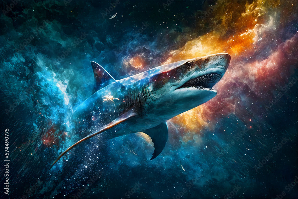 Shark in outer space, abstract space art created using ai generative ...