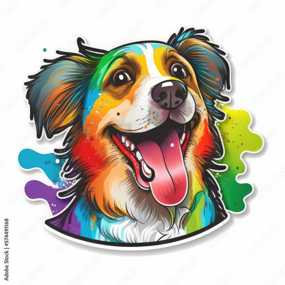 sticker design with smile dog, vector, white background Stock ...