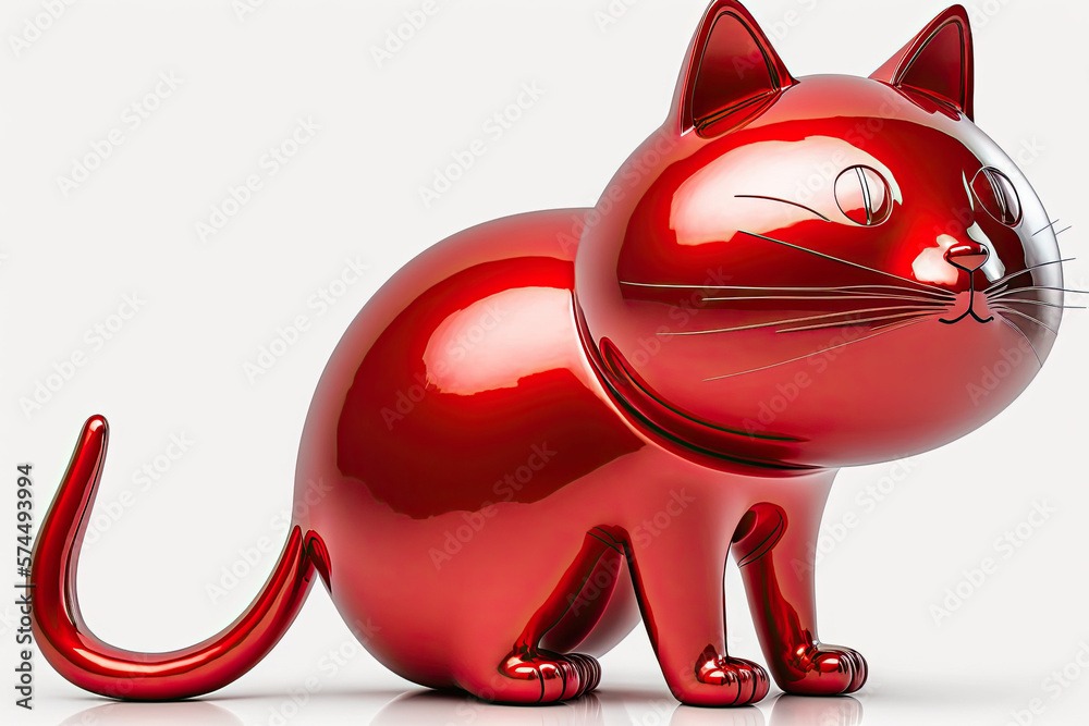 red colored cat, inflatable balloon sculpture, isolated on neutral ...