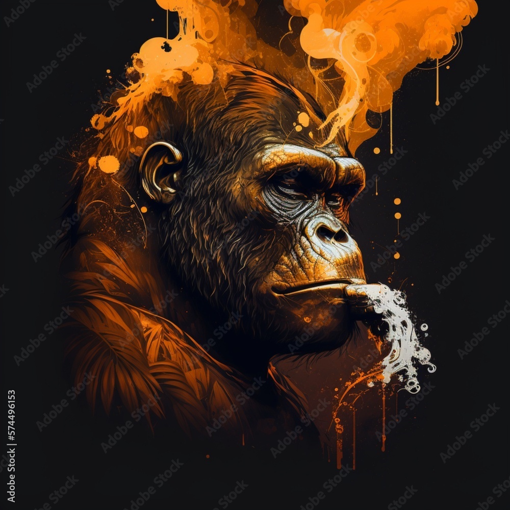 Gorilla smoking Glue. Dripping honey. Cartoon. Pop Art Deco. Street Art ...