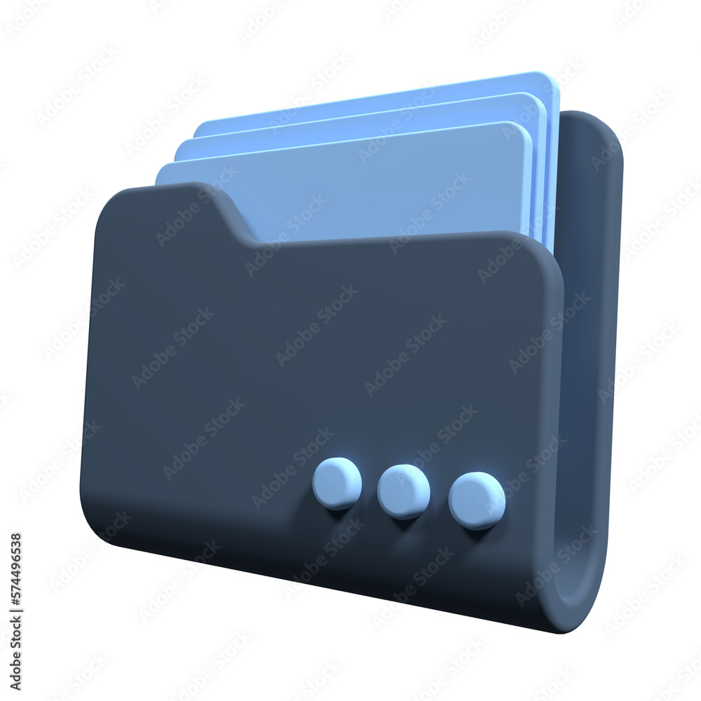 3d rendering illustration of folder icon with paper document. Simple ...
