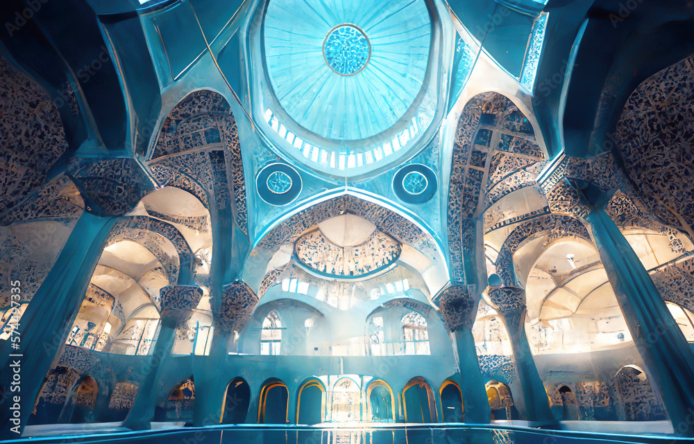 beautiful hall interior of traditional arabic building with columns ...