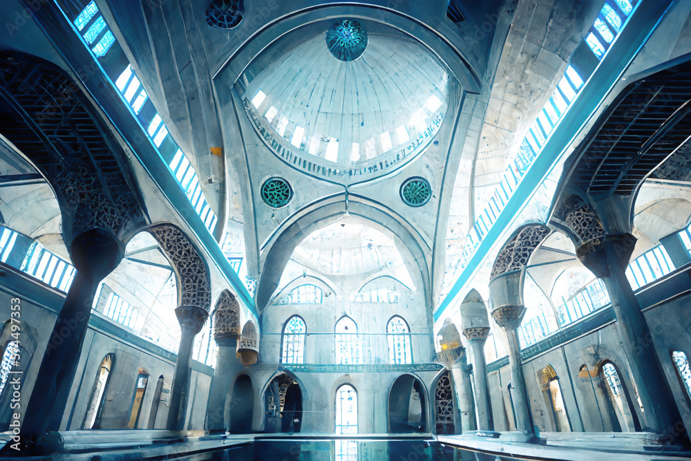 beautiful hall interior of traditional arabic building with columns ...