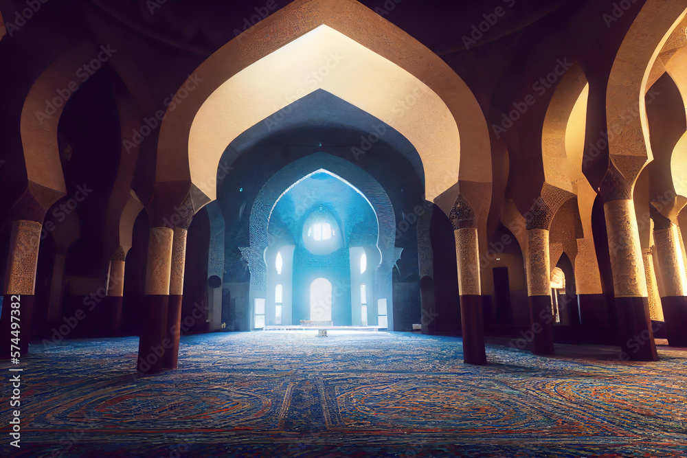 beautiful hall interior of traditional arabic building with columns ...