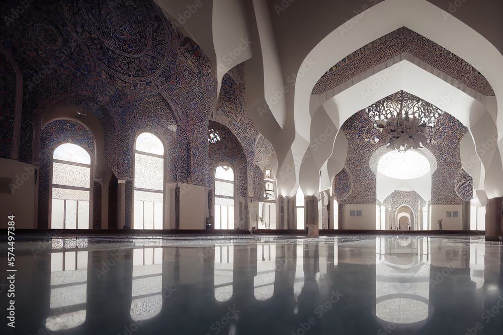 beautiful hall interior of traditional arabic building with columns ...