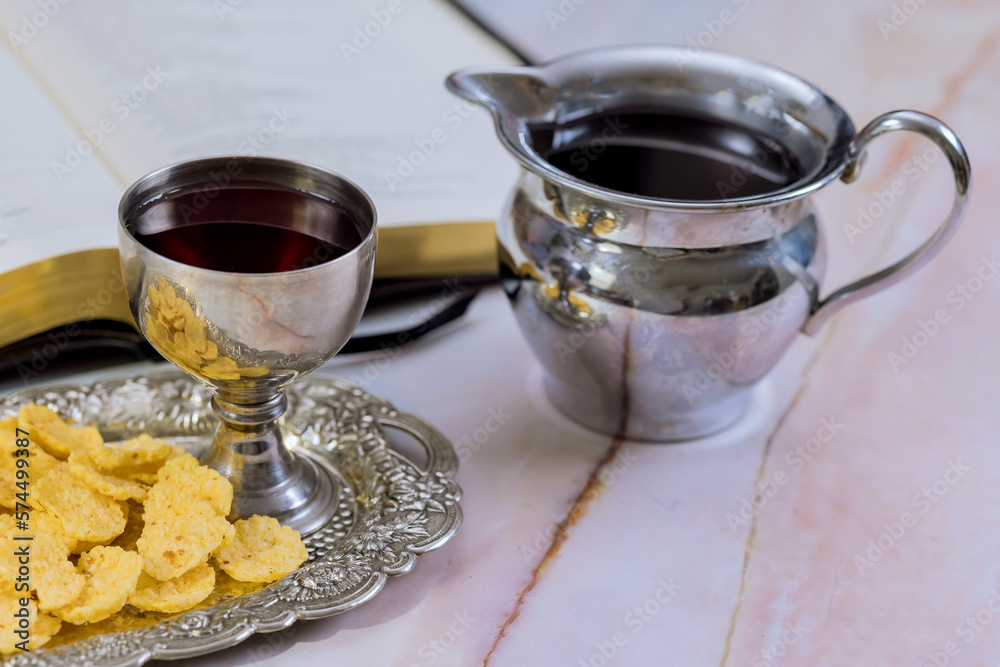 An overview of Christian Holy Communion that includes unleavened bread ...